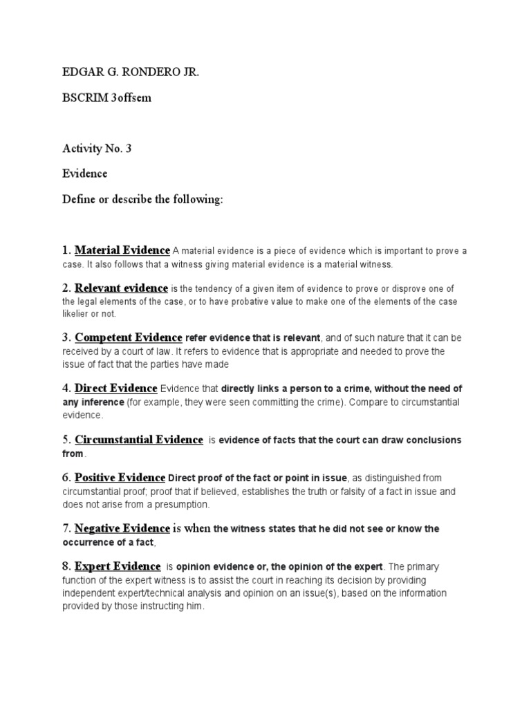 CLJ Activity No 3.evidence (Classification) | PDF | Evidence (Law ...