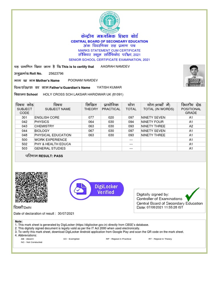 12th Marksheet | PDF