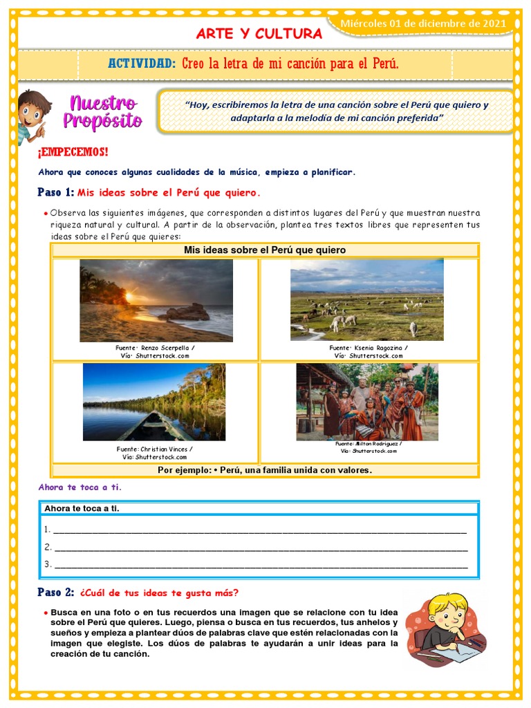 Día 3 - Ficha de Aprendizaje - Arte | PDF | Letra | Canciones