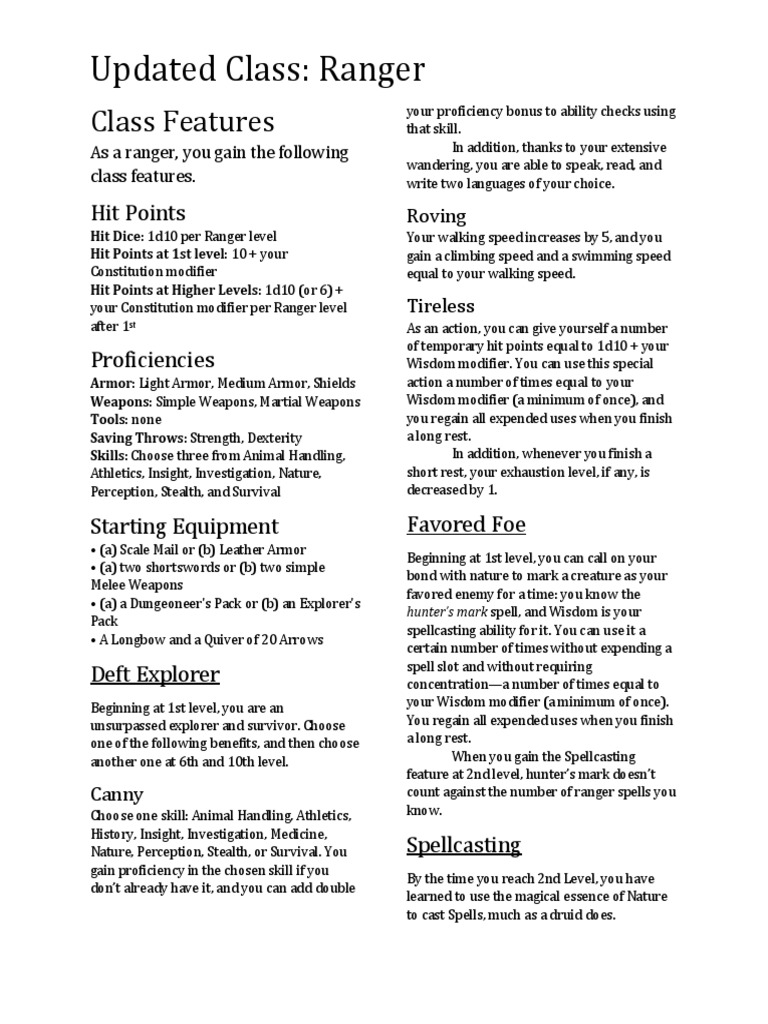 Updated Ranger | PDF | Role Playing Games
