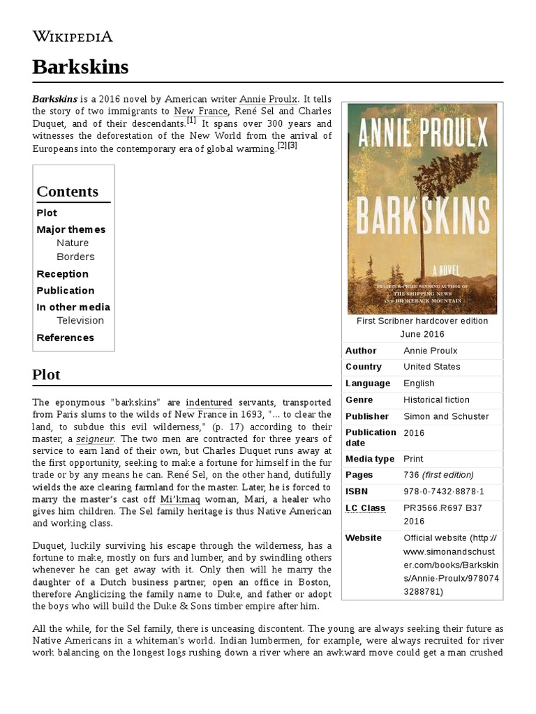 Barkskins: Barkskins Is A 2016 Novel by American Writer Annie Proulx ...