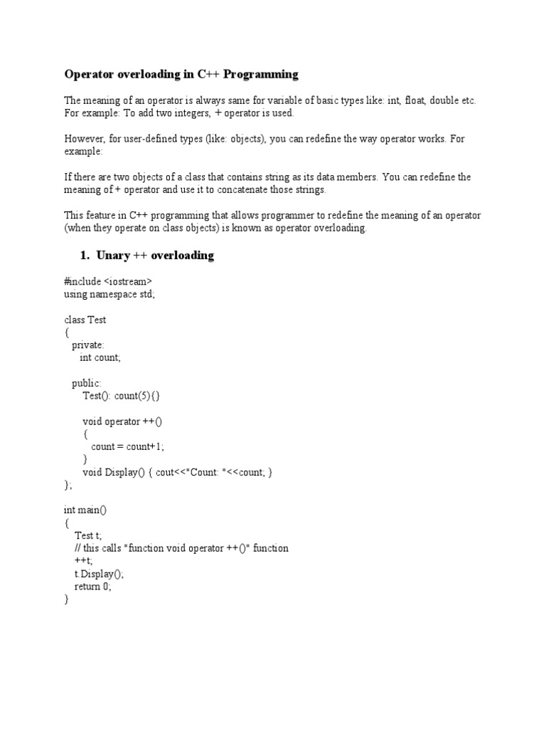 Operator Overloading | PDF | Integer (Computer Science) | Object ...