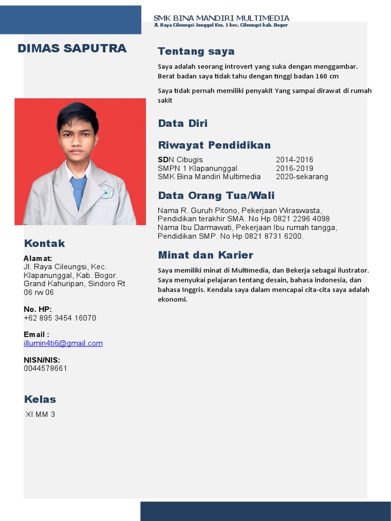 16 Dimas Saputra Biodata | PDF | Ilmu Sosial