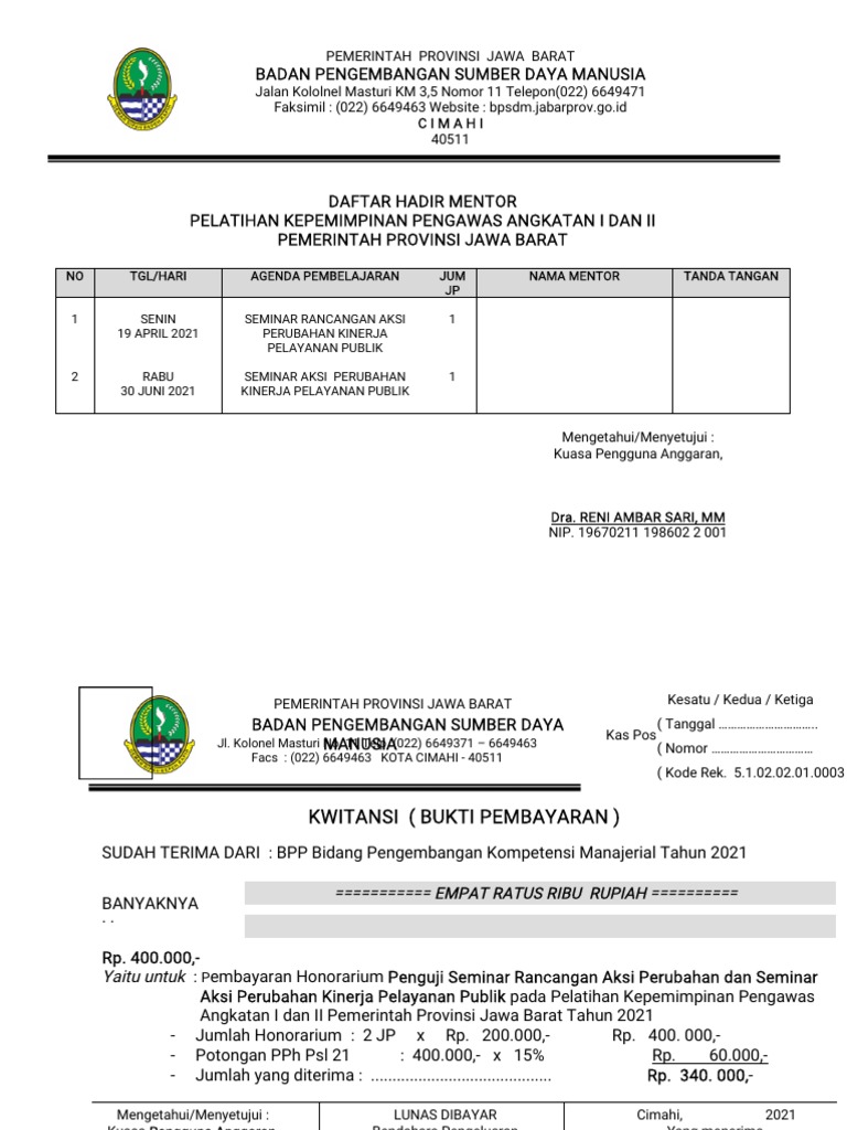 Kwitansi Honor Mentor PKP | PDF