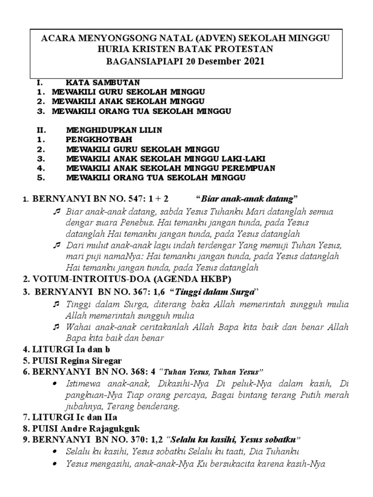 Acara Natal Sekolah Minggu | PDF