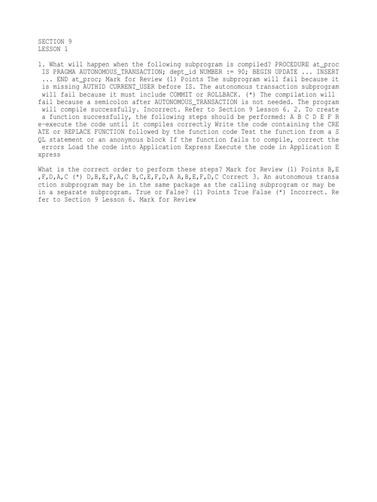 Quiz s9 | PDF | Subroutine | Pl/Sql