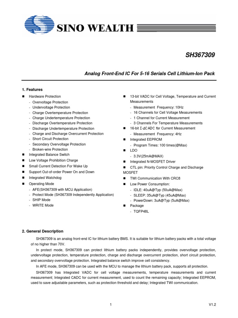 SH367309 Ev1.2a | PDF | Microcontroller | Battery (Electricity)