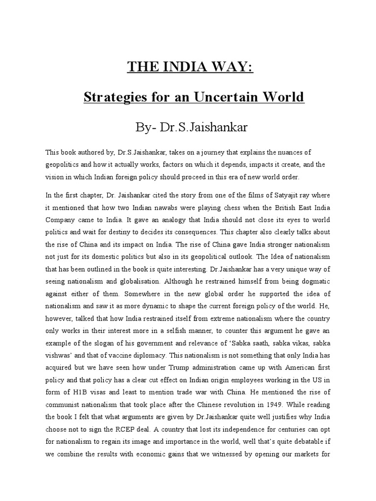 The India Way: Strategies For An Uncertain World: By-Dr.S.Jaishankar ...