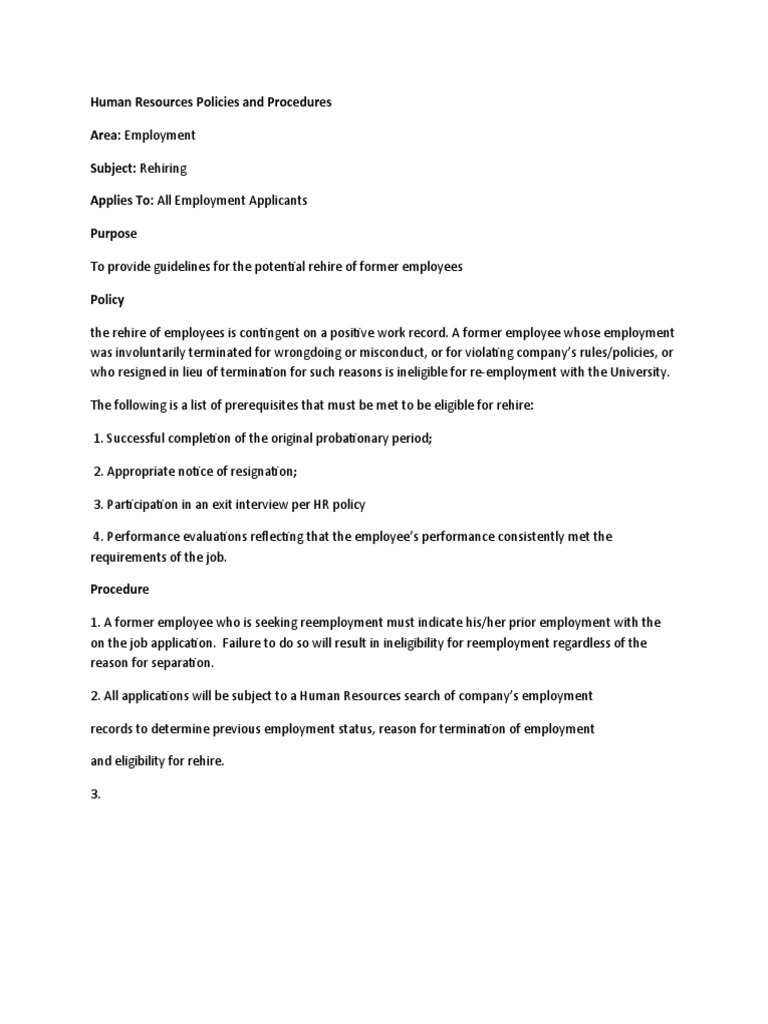 Rehiring Policy for Former Employees | PDF