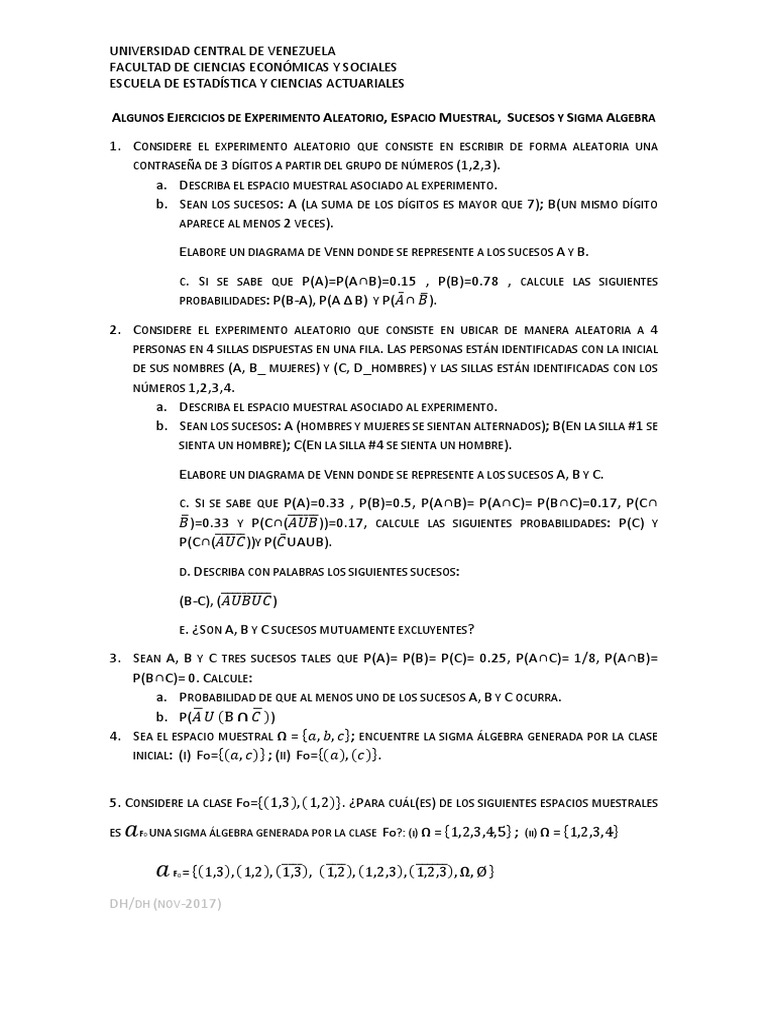 Ejercicios de Probabilidad I de Espacio Muestral y Sucesos | PDF ...