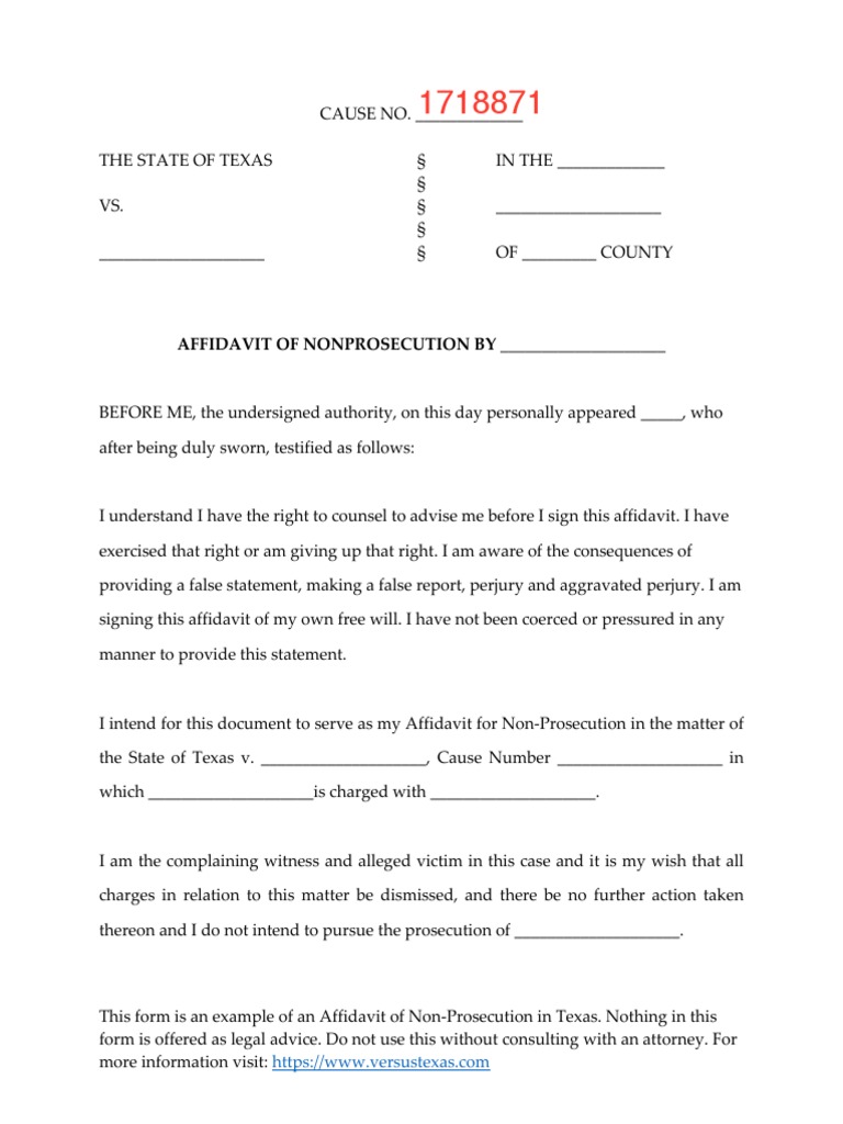 Affidavit of NonProsecution Form 2020 | PDF | Witness | Testimony