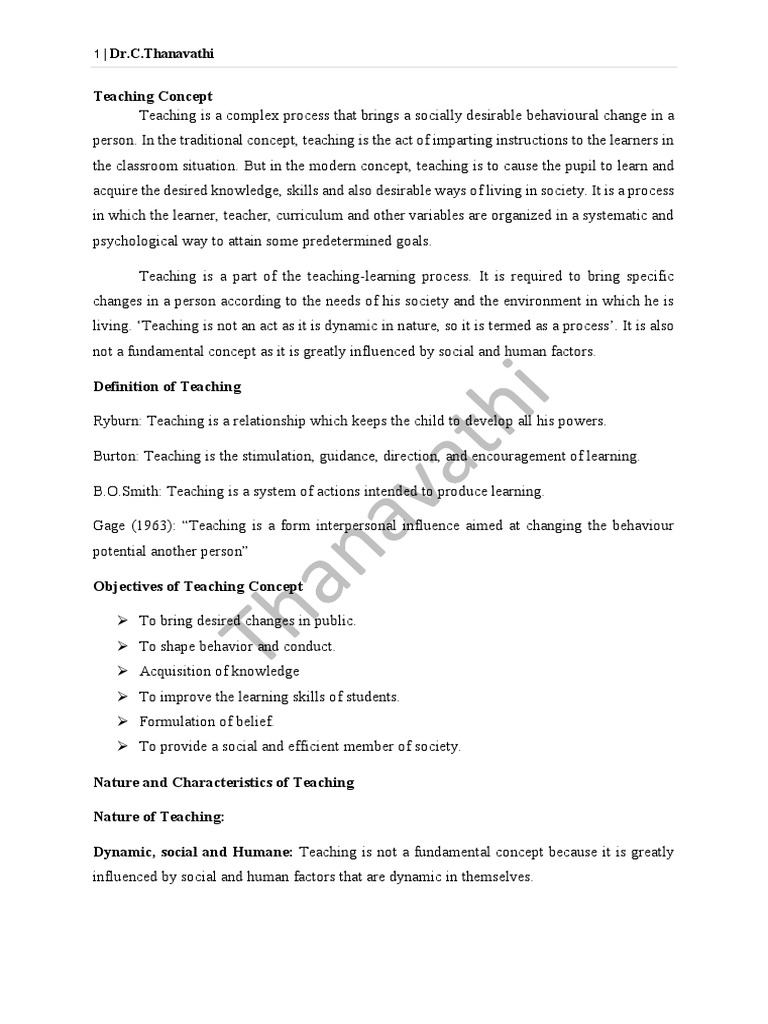 Teaching Concept: 1 - Dr.C.Thanavathi | PDF | Teachers | Pedagogy