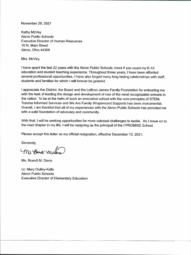Resignation Letter Brandi Davis | PDF