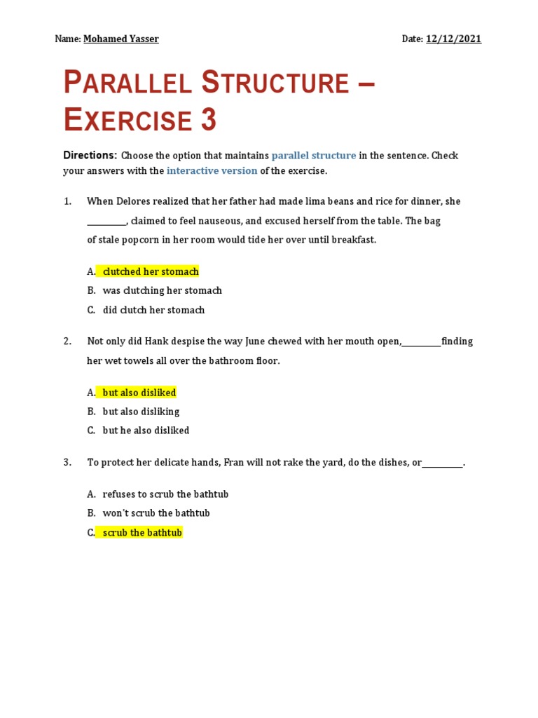 Parallel Structure Worksheet | PDF