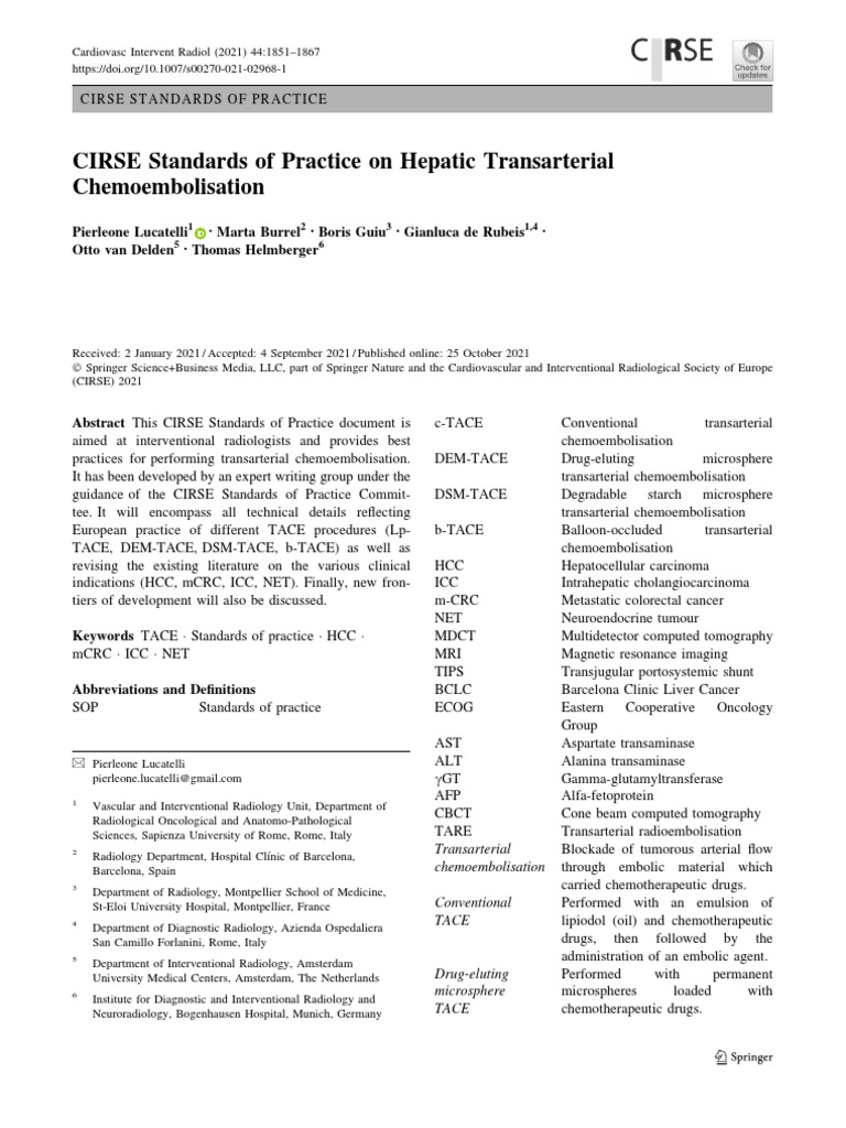 TACE Standards of Practice | PDF | Angiography | Emulsion