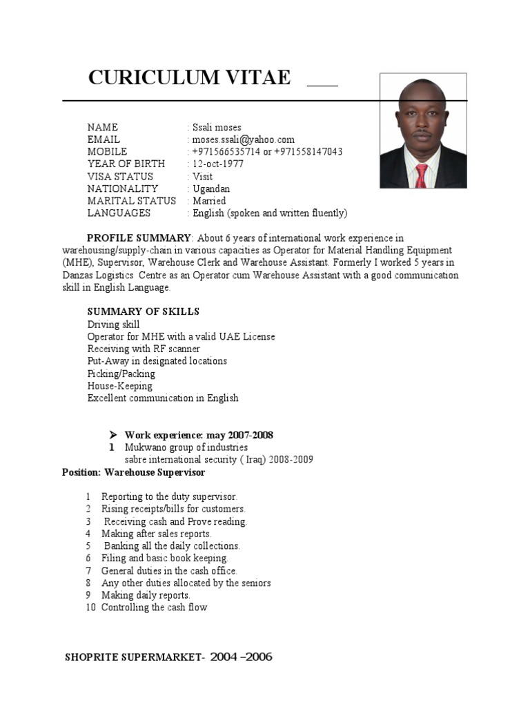 Moses Ssali CV | PDF | Warehouse | Business Process