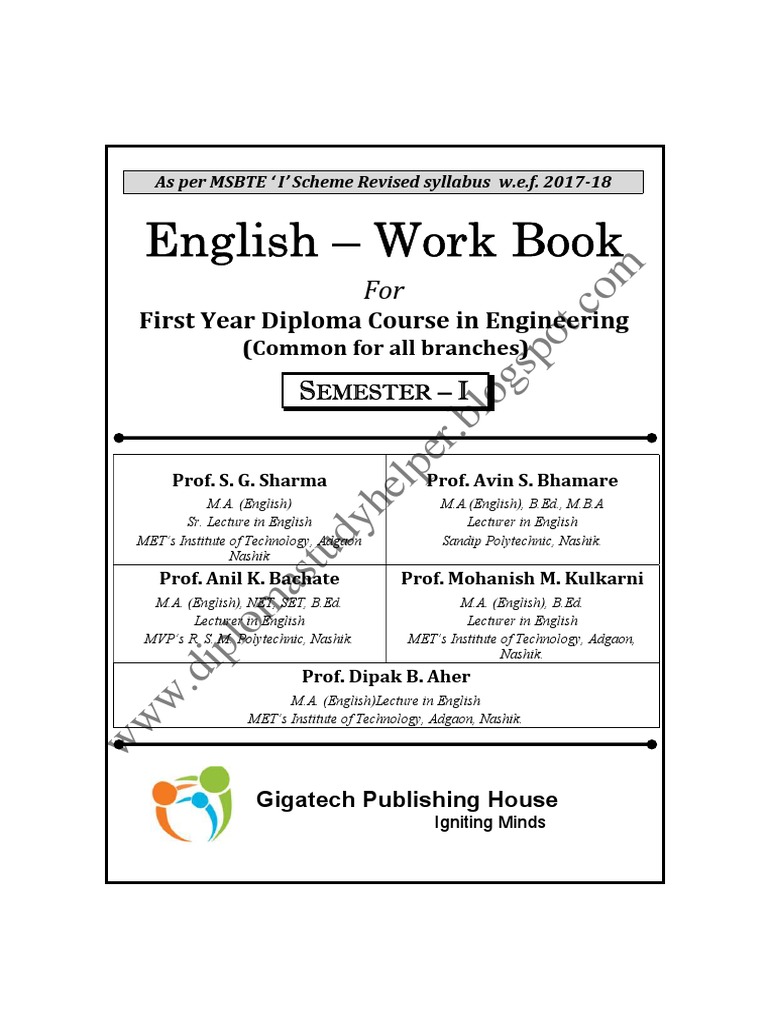 English - Work Book: First Year Diploma Course in Engineering | PDF | Grammatical Tense ...