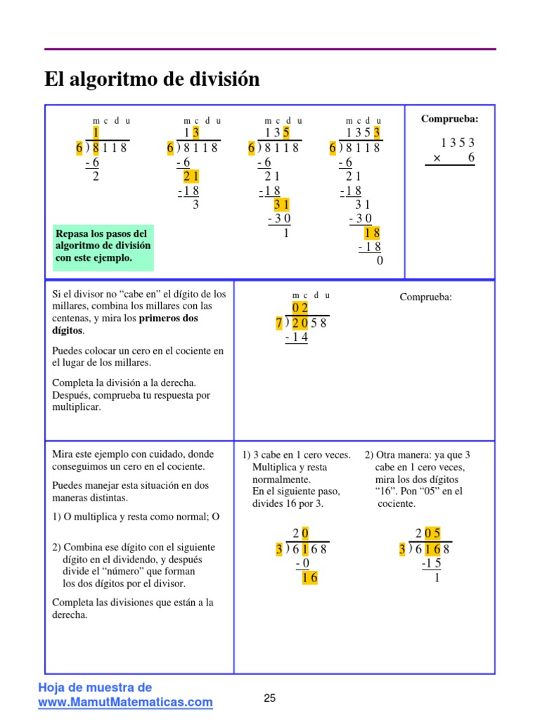 Multiplicacion Division 3 Algoritmo Division | PDF | División ...