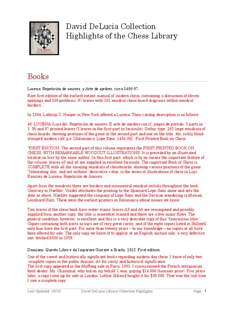 Highlights of the DeLucia Chess Collection | PDF | Book Collecting | Books