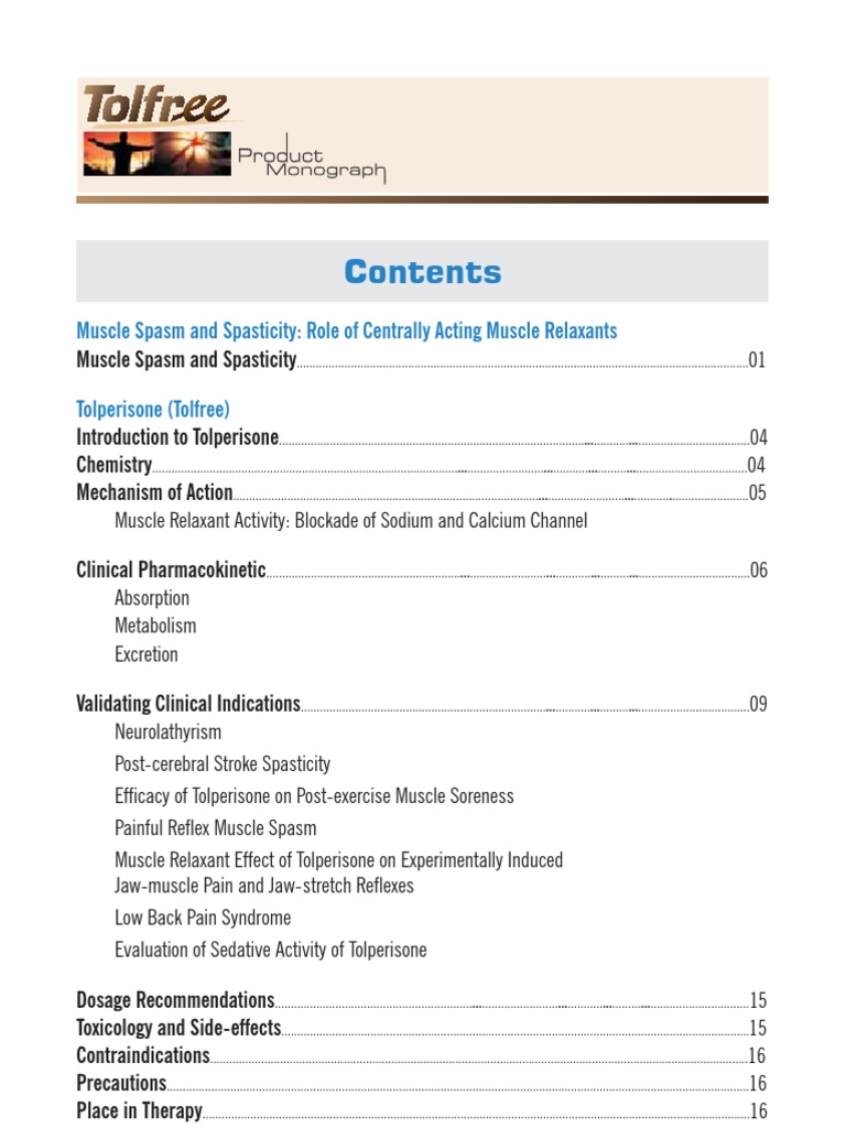 Tolfree Product Monograph | PDF | Neuron | Medicine