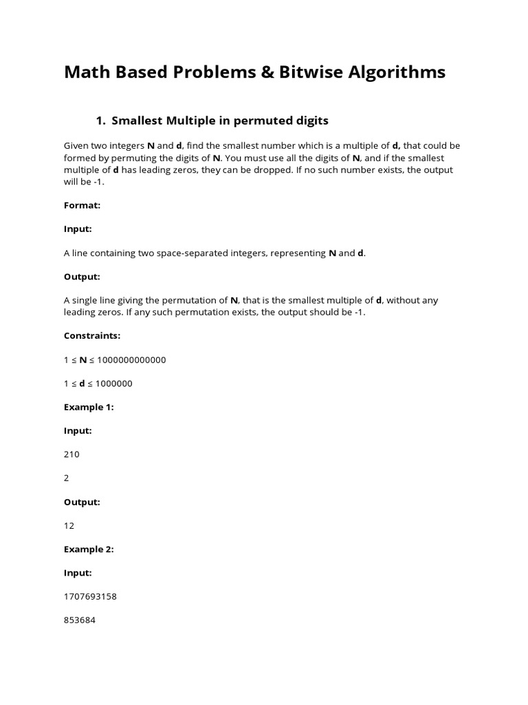 Math & Bitwise Problems Solved with Permutations, Remainders & Binary Operations | PDF | Bit ...
