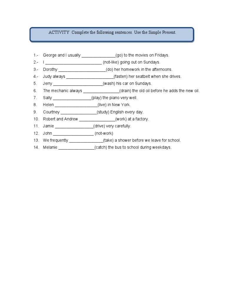 Actividad Presente Simple | PDF