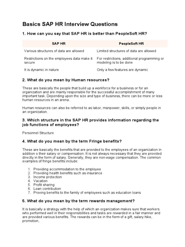 Basics SAP HR Interview Questions | PDF | Human Resources | Human ...