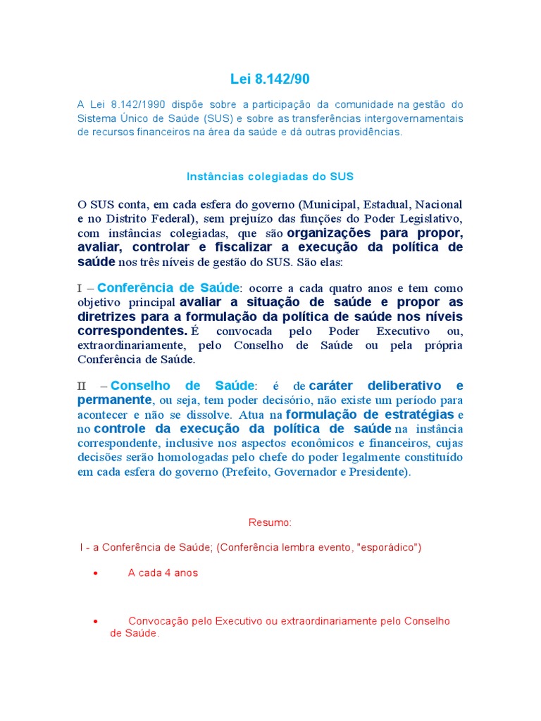 Lei 8142 | PDF | Ministério (departamento governamental) | Política