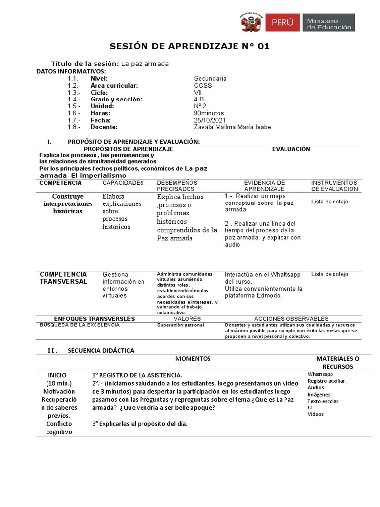 Sesion de Aprendizaje Ccss... 28 | PDF | Evaluación | Aprendizaje