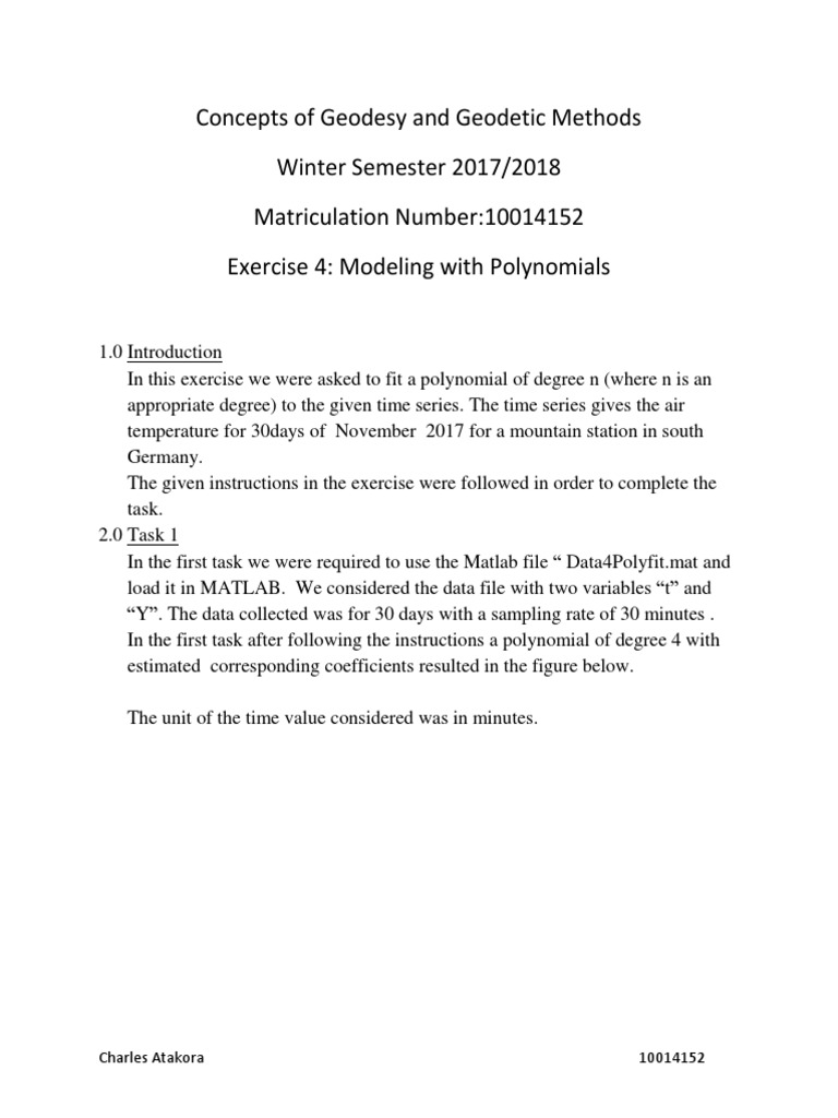 Concepts of Geodesy and Geodetic Methods Exercise 4 | PDF | Time Series ...