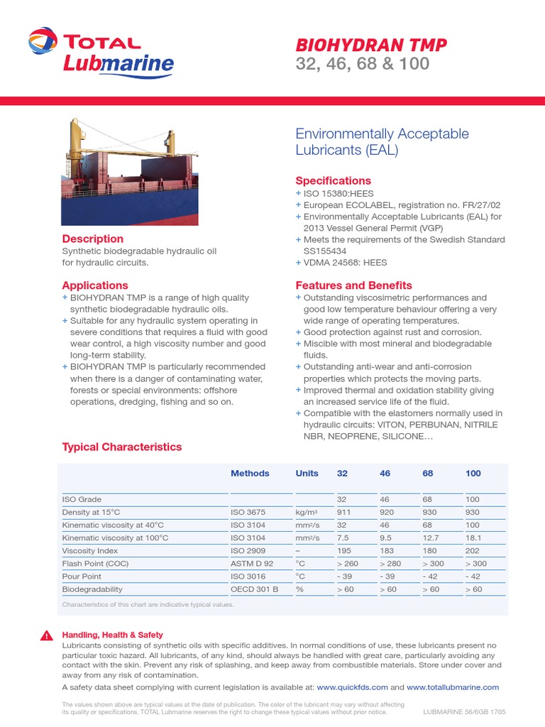Biohydran-Tmp-46 TDS v171023 | PDF | Lubricant | Chemistry