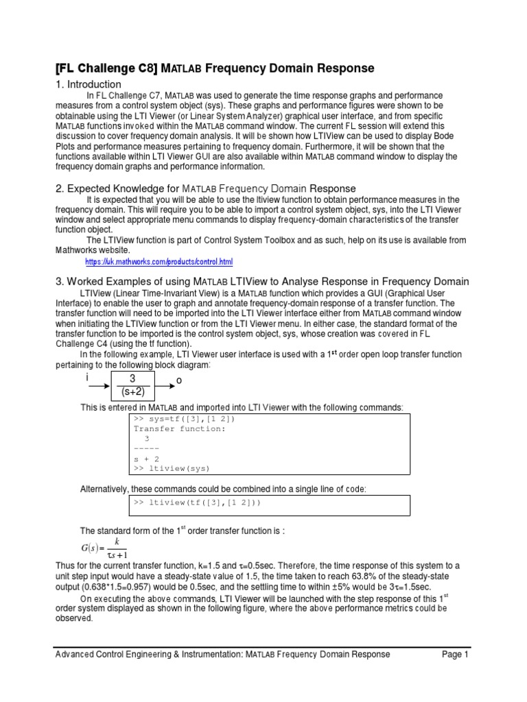 (FL Challenge C8) M Frequency Domain Response: Atlab | PDF | Matlab ...