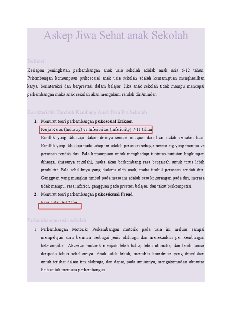 Askep Jiwa Sehat Anak Sekolah | PDF