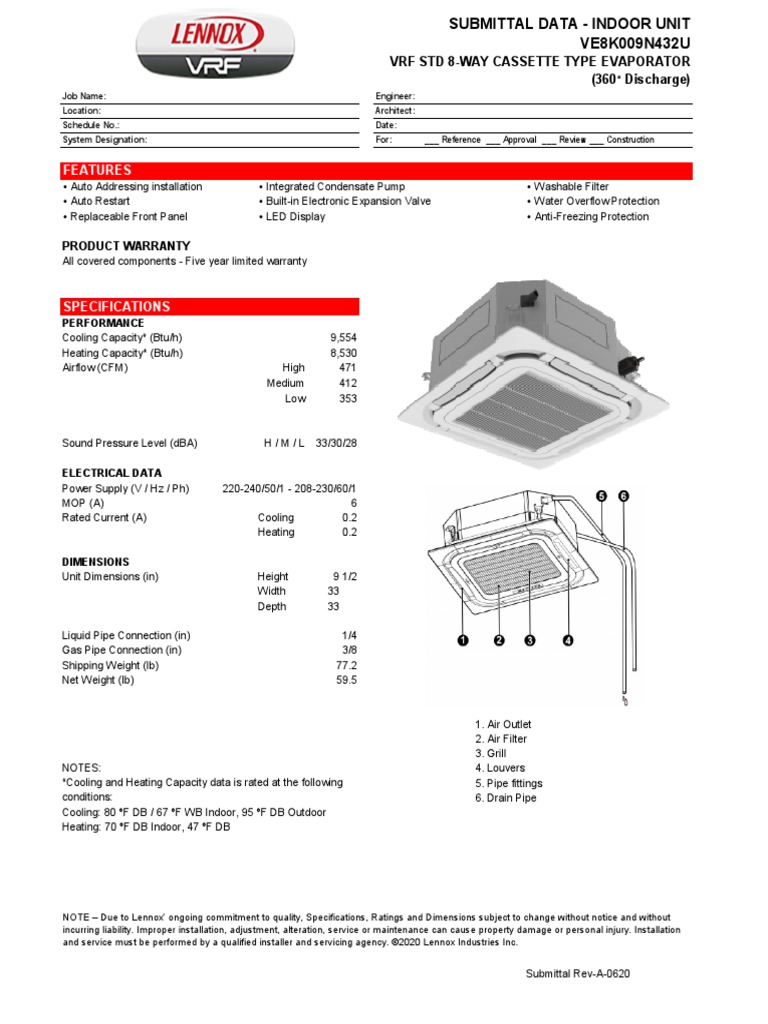 Lennox-VRF Submittals IDU VE8K009N STD | PDF | Pipe (Fluid Conveyance ...
