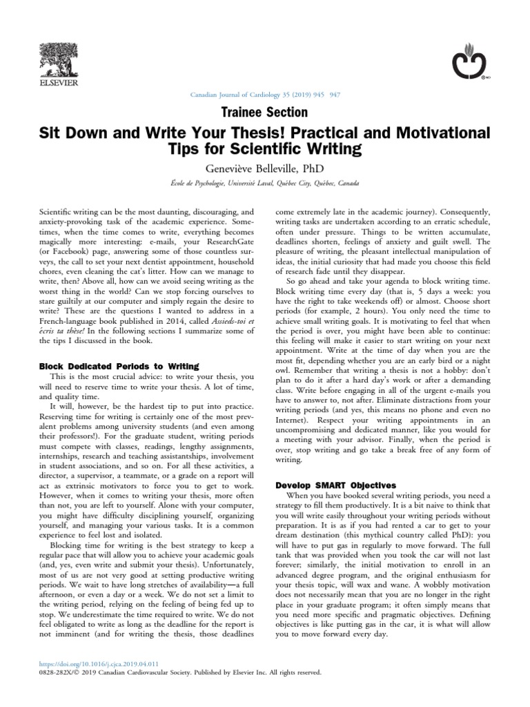 Sit Down and Write Your Thesis! Practical and Motivational | PDF ...