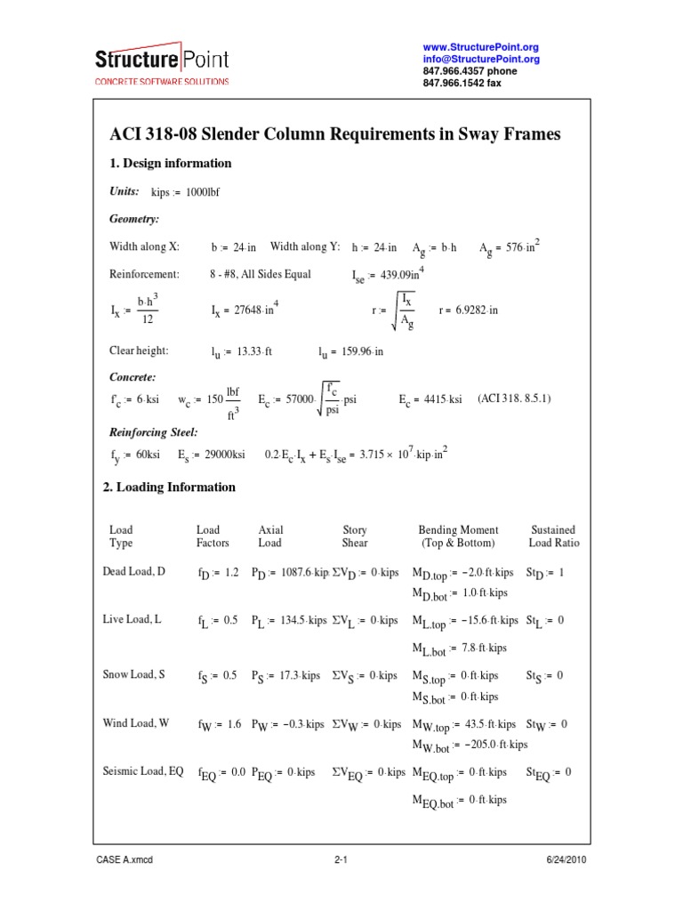 Slender Column - Sway Frame - ACI 318-08 PCA Notes Design Example 11-2 ...
