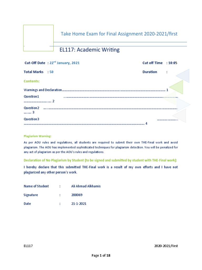 EL117: Writing About College Choices | PDF | Essays | Cognition