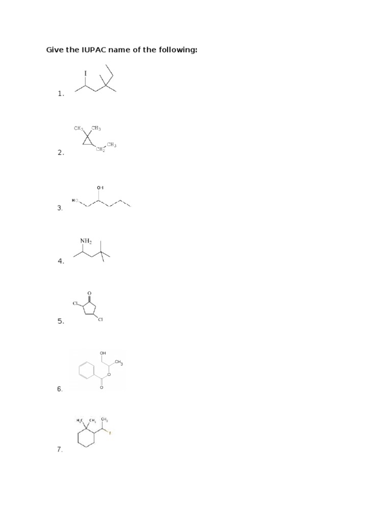 IUPAC Naming and Structure Exercises | PDF | Chemical Compounds ...