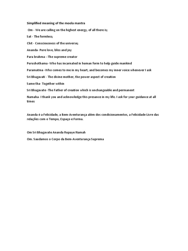 Simplified Meaning of The Moola Mantra | PDF | Religion & Spirituality