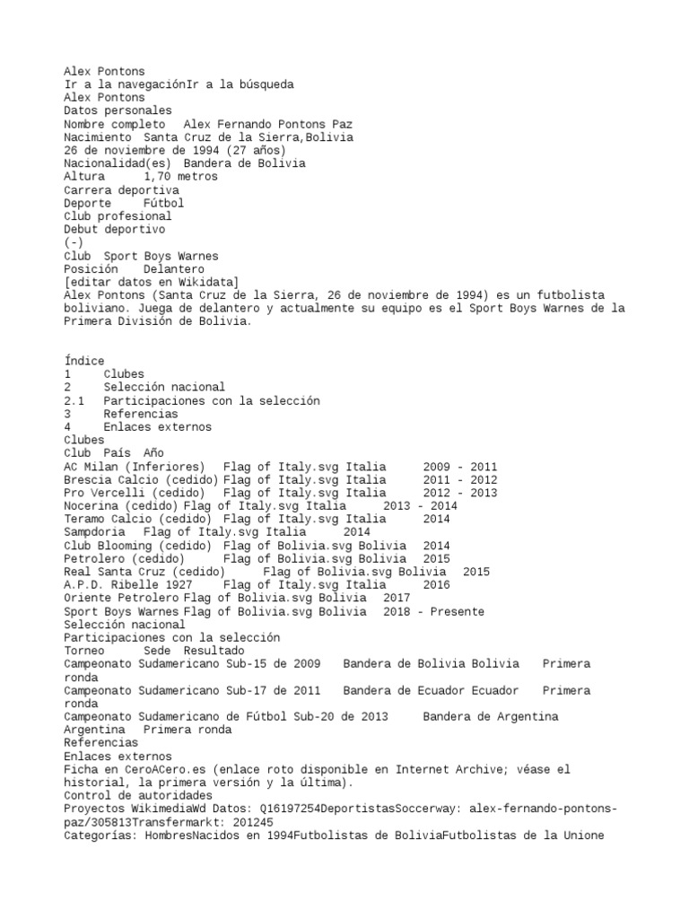 Alex Pontons: Delantero Boliviano | PDF | Asociación de clubes de ...