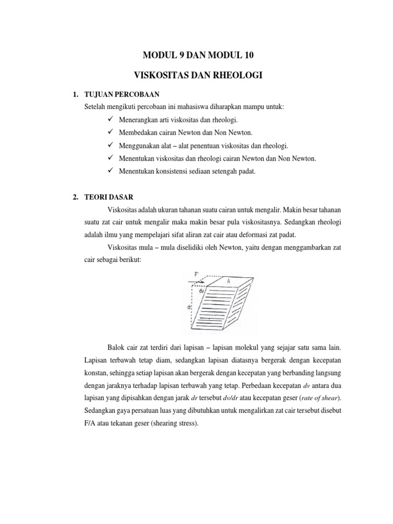 Modul 9 Dan 10 - Viskositas Dan Rheologi | PDF | Metode & Bahan Ajar | Sains & Matematika