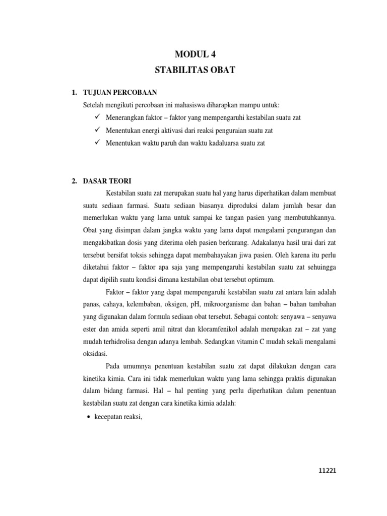 Stabilitas Obat: Faktor, Energi Aktivasi, dan Usia Simpan | PDF