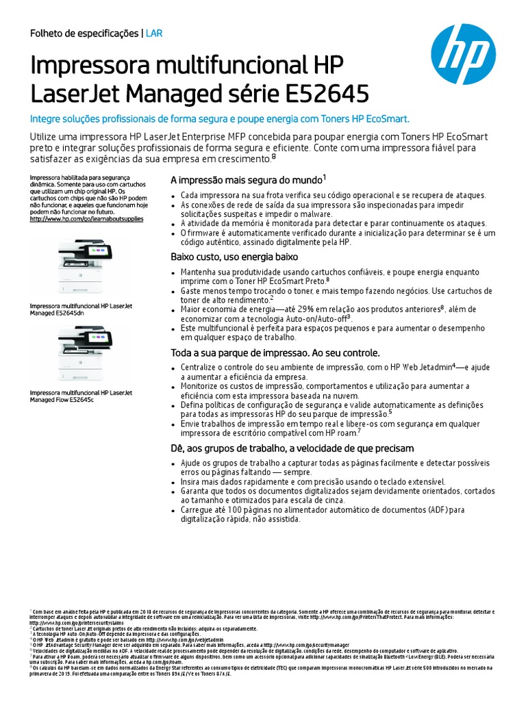 CatalogoMFPMonoA4 E52645c | PDF | Hewlett Packard | Rede de computadores