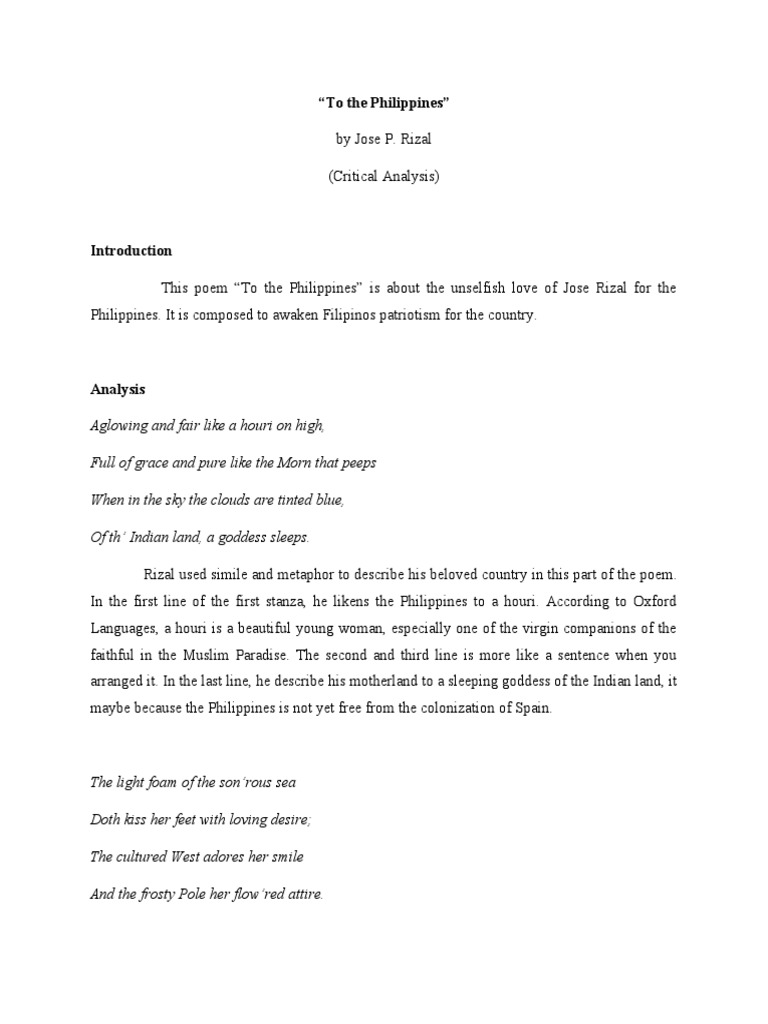 To The Philippines-Critical Analysis | PDF