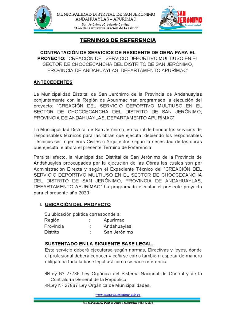 TDR Residente Choccecancha | PDF | Gobierno local | Presupuesto