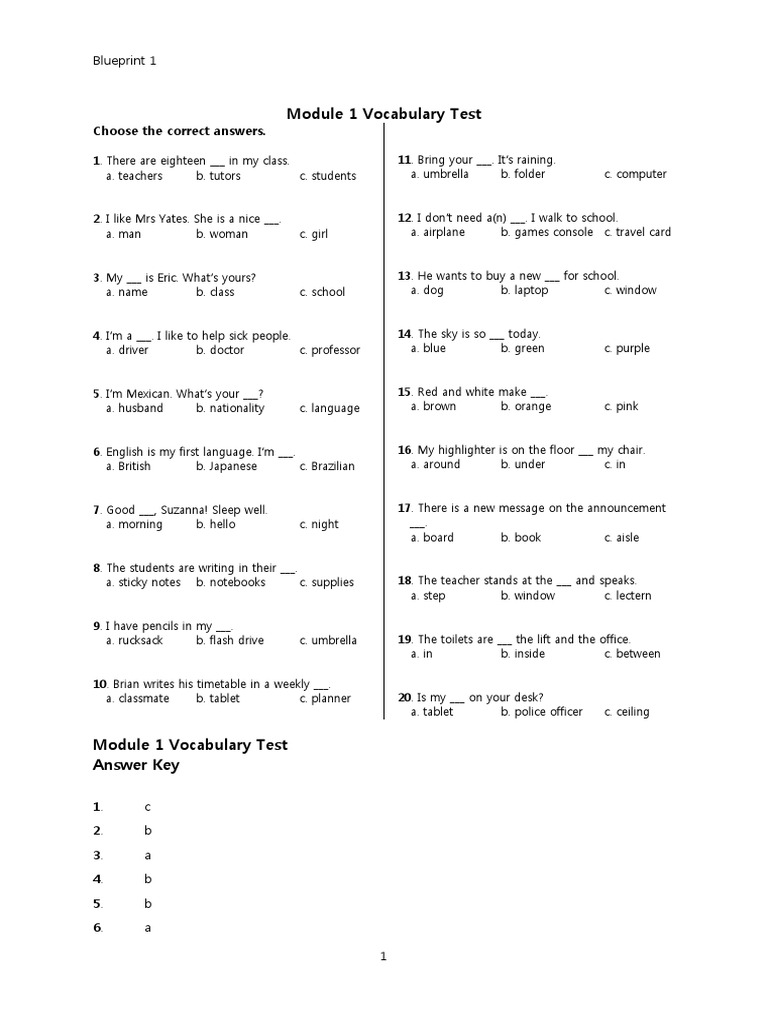 Module 1 Vocabulary Test: Choose The Correct Answers | PDF | Computing