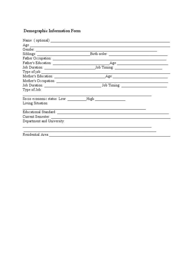 Demographic Information Form | PDF | Self Esteem | Psychology