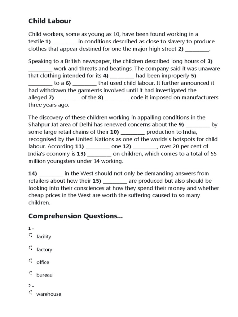 Reading Test (Child Labour) | PDF | Clothing | Retail
