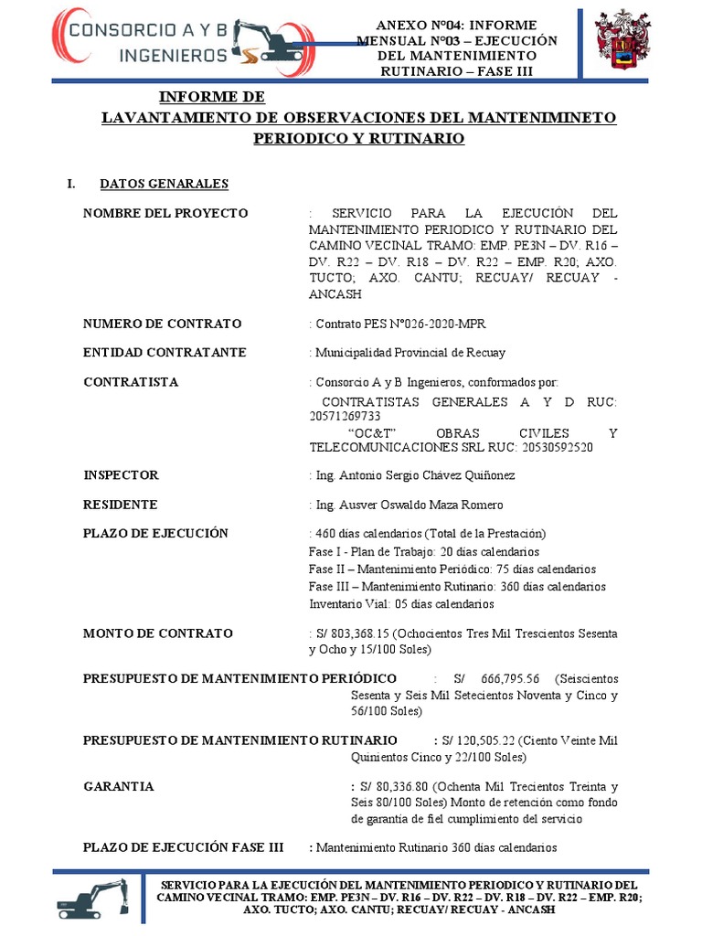 Informe de Levantamiento de Observaciones | PDF | La carretera