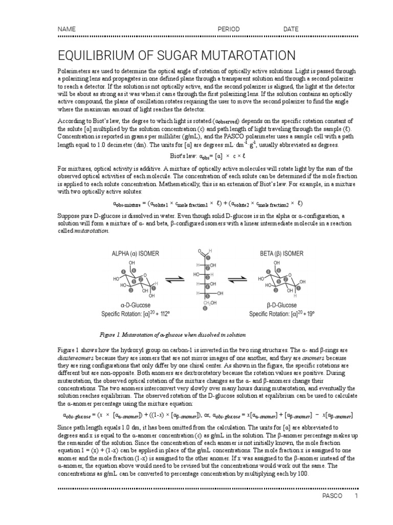 Equilibrium of Sugar Mutarotation S | PDF | Glucose | Chemistry